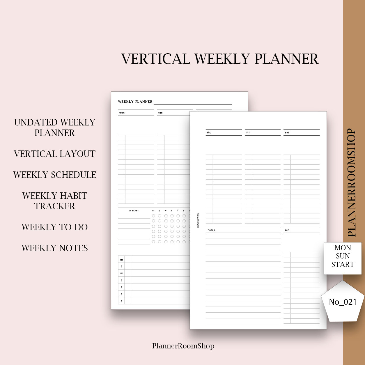 Minimal Vertical Weekly Planner Week at a Glance Weekly - Etsy