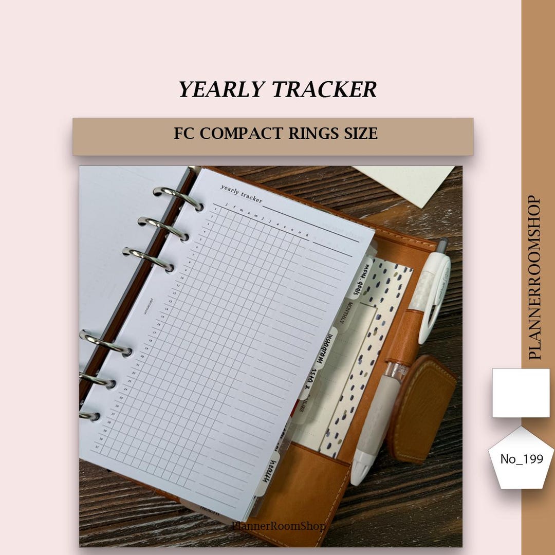 Printable Yearly Tracker, Cleanings Planner, Self Care Planner, Year in Pixels, FC Compact Rings ...