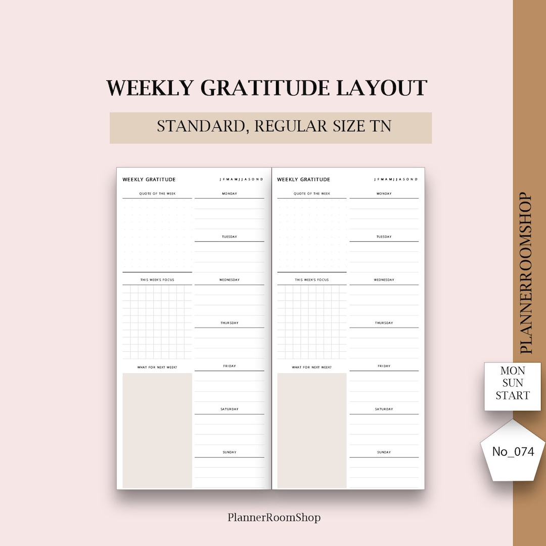 Printable Weekly Gratitude Inserts for Standard TN regular Planner Size ...