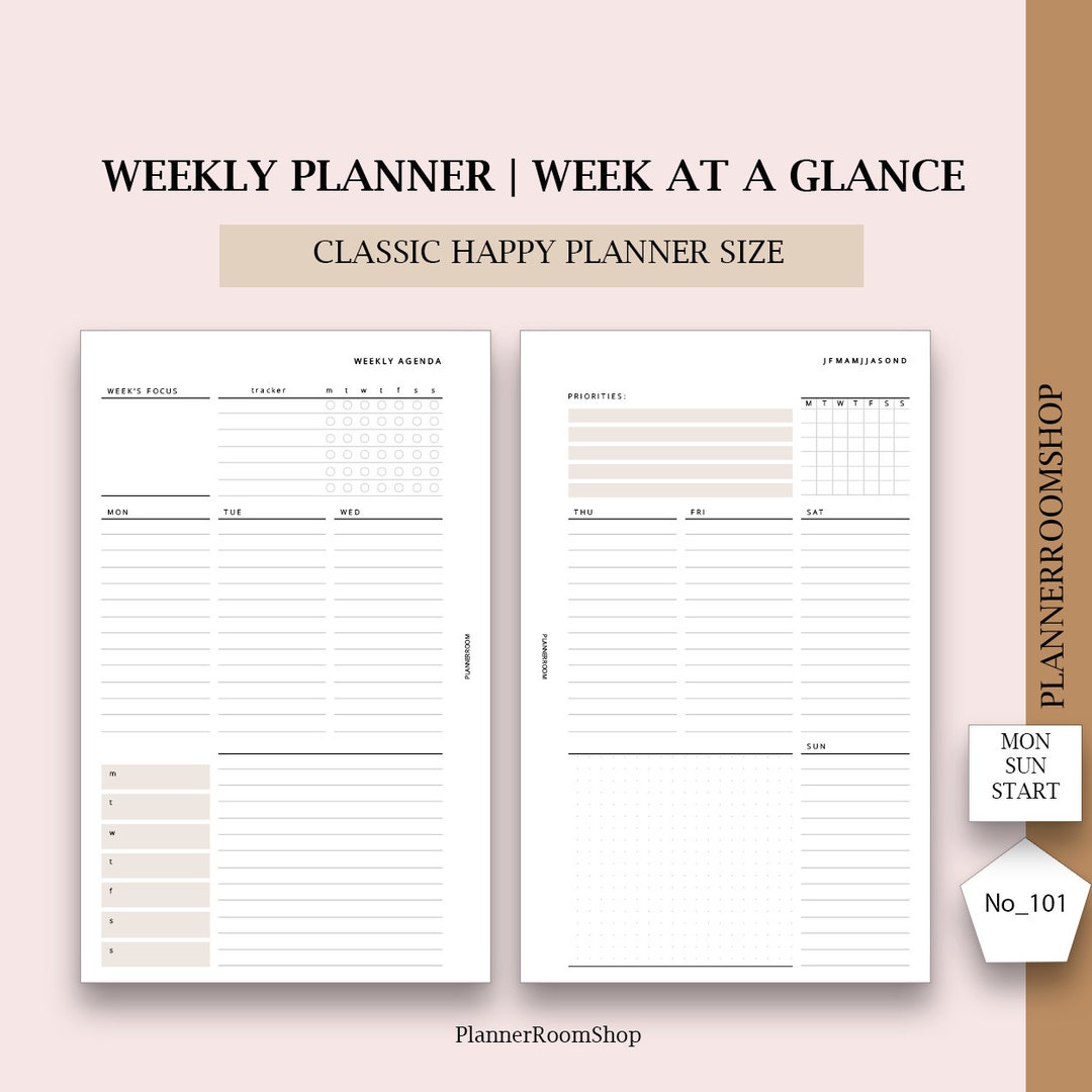 Week at a Glance, Classic Happy Planner Size, Weekly Overview ...