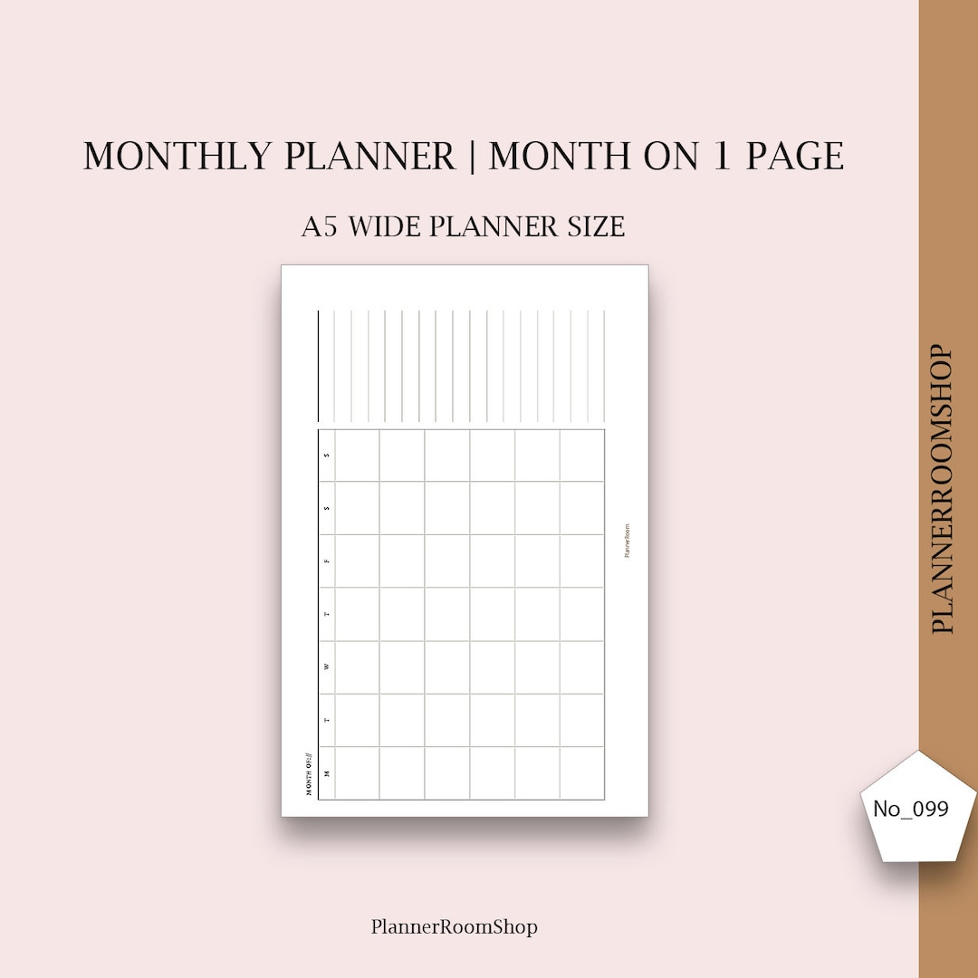 Undated Monthly Planner, A5 Wide Rings Planner Size, Month at a Glance ...