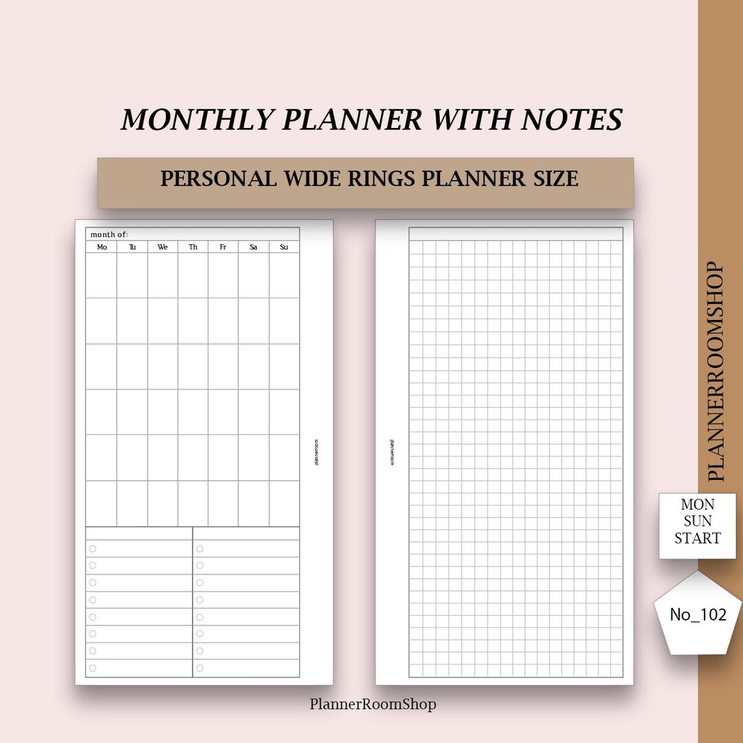 Month on 2 Pages With Monthly Calendar and Notes, Printable Monthly ...