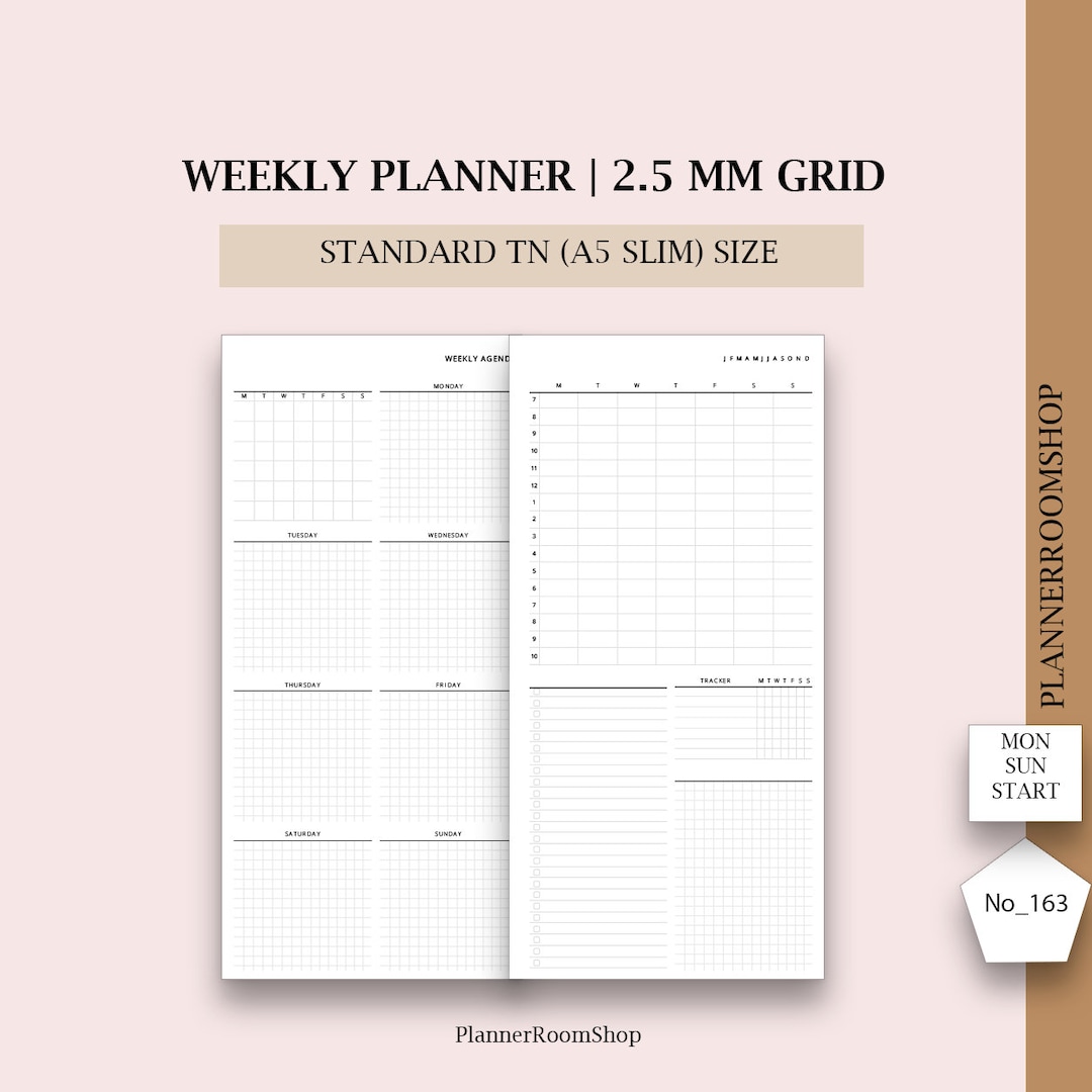 Printable Weekly Planner, 2.5 Mm Grid Layout, Standard TN, A5 Slim ...