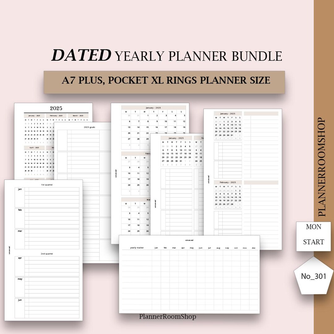DATED 2025 ADHD Planner Adult, Printable Yearly Planner Bundle Year ...