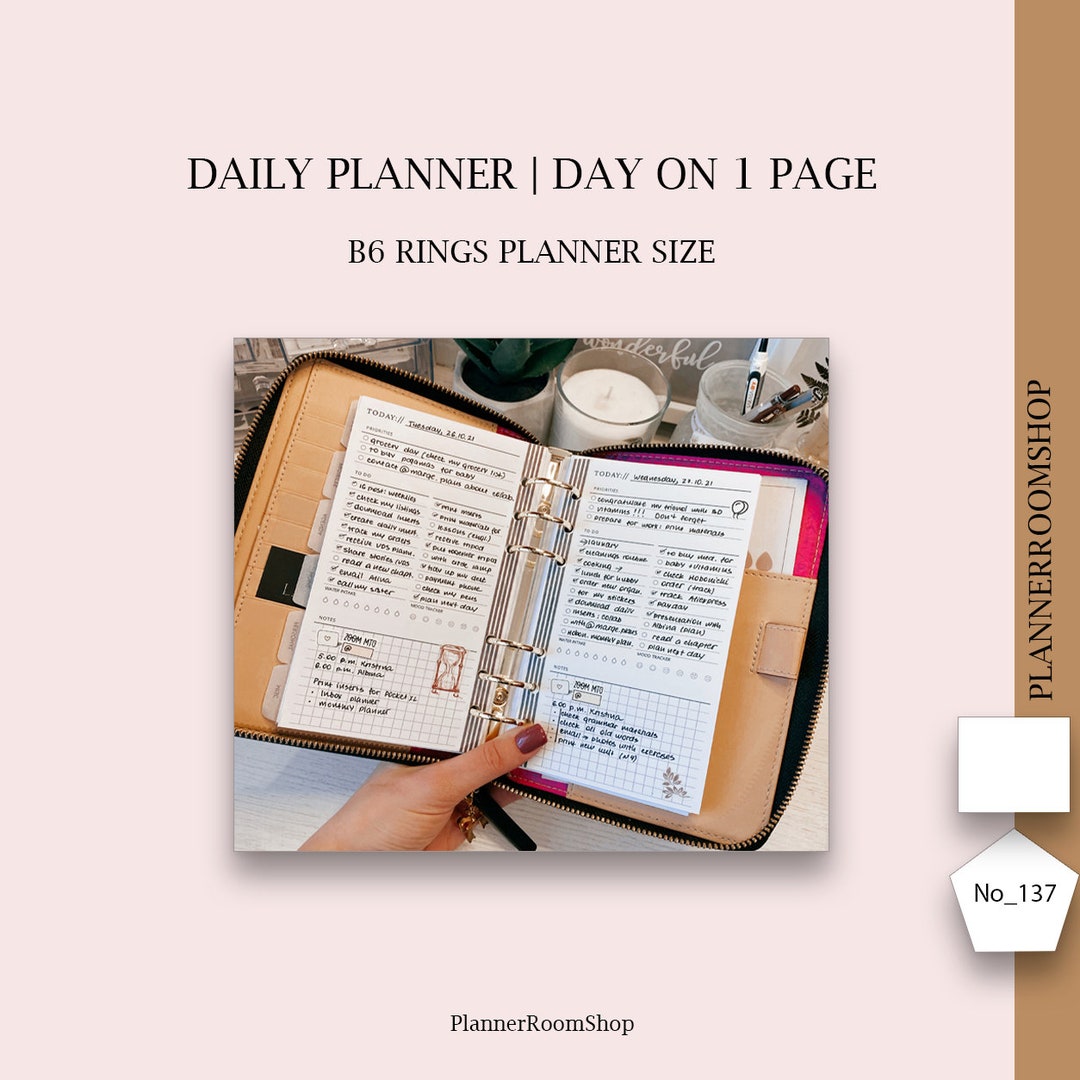 B6 Rings Inserts, Printable Daily Planner, DO1P, B6 Planner Size, Daily ...