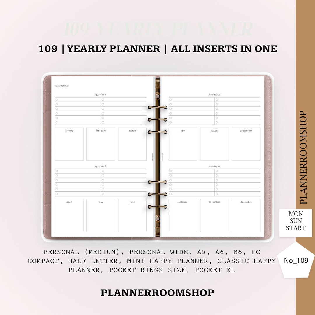 Year Overview Printable Inserts, Year at a Glance, Monthly Planner ...