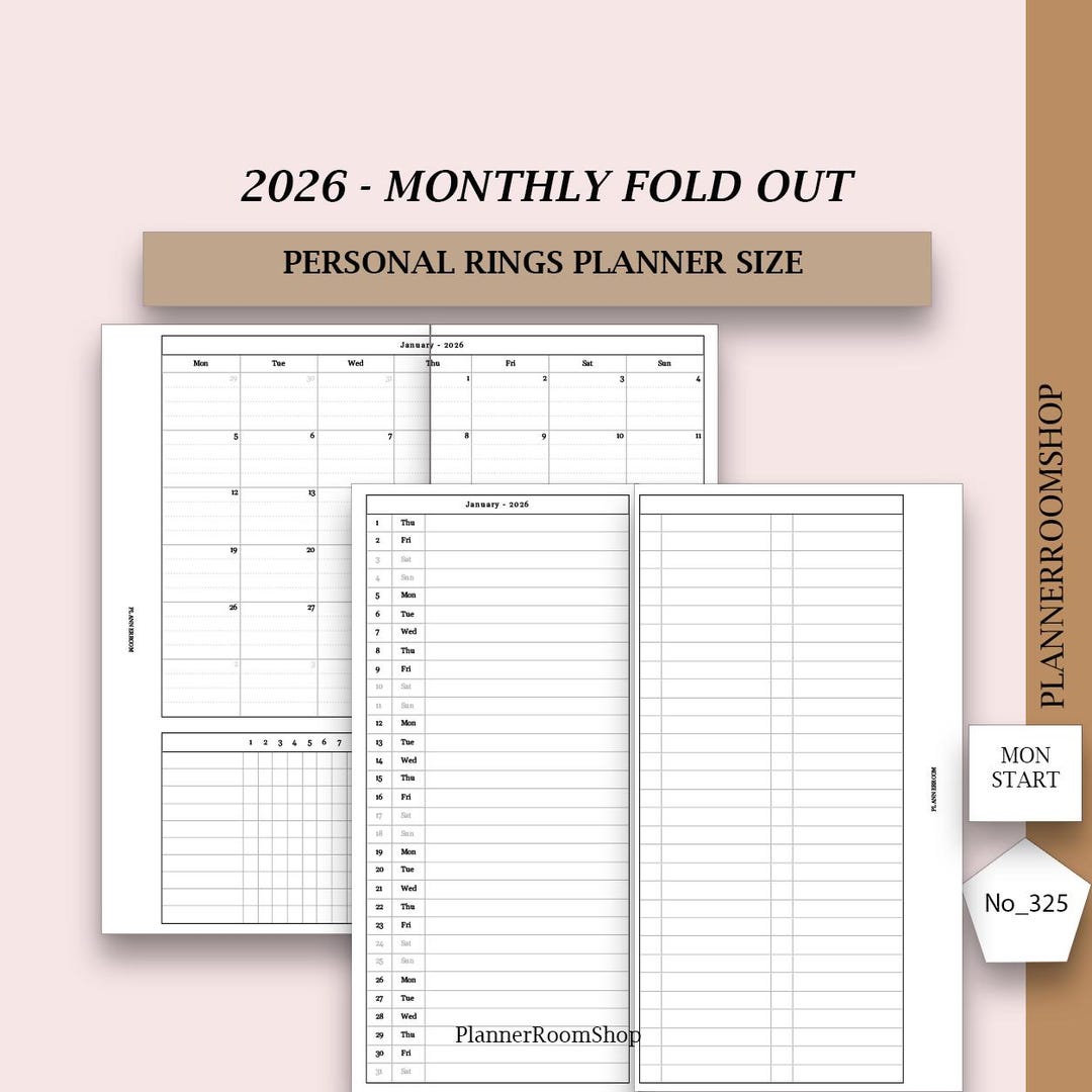 Printable 2026 Monthly 2-fold Out Inserts, Personal Planner Refills ...