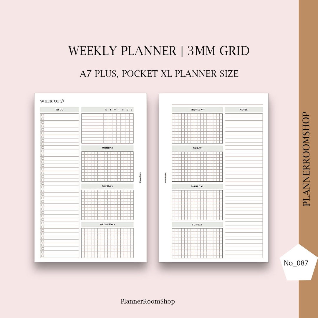 Weekly Printables Layout, A7 Plus, Pocket XL Planner Inserts, Week on 2 ...