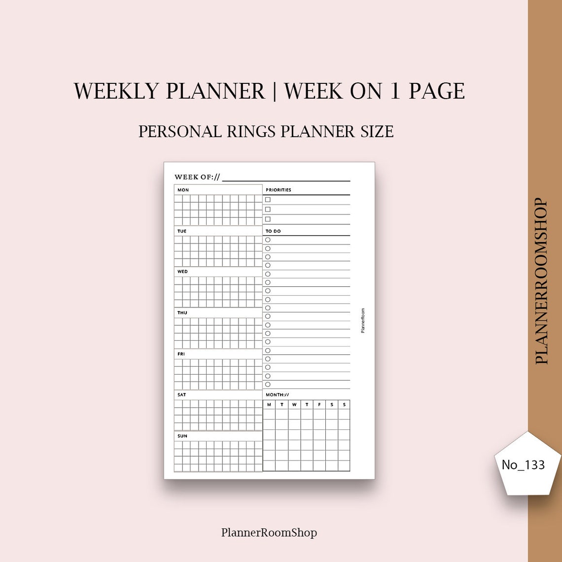 Week on One Page Printable Personal Planner Inserts, Weekly 1 Page ...