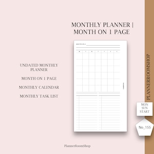 Printable Monthly Planner Inserts, Month on 1 Page for Personal Planner ...