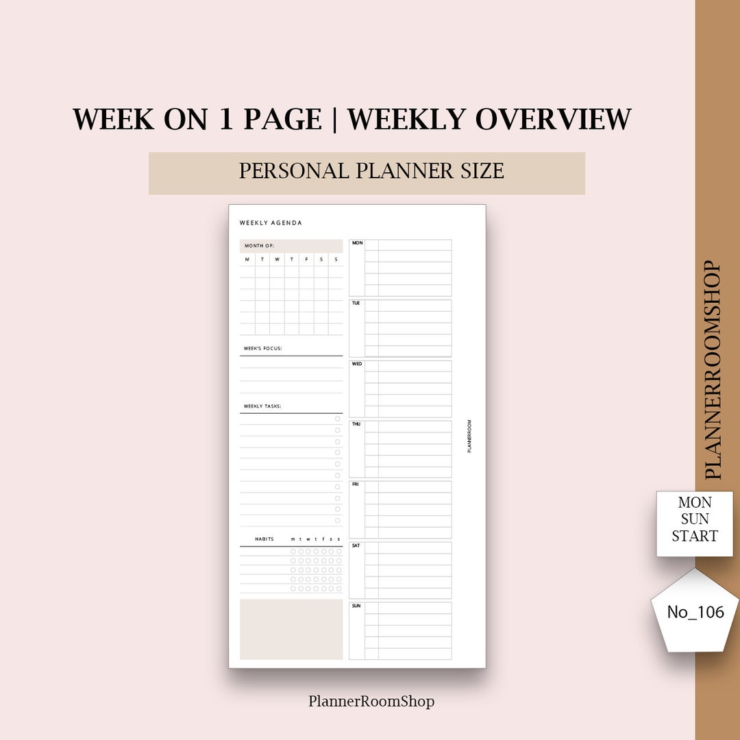 Weekly Schedule Personal Printable Inserts W1P Weekly - Etsy