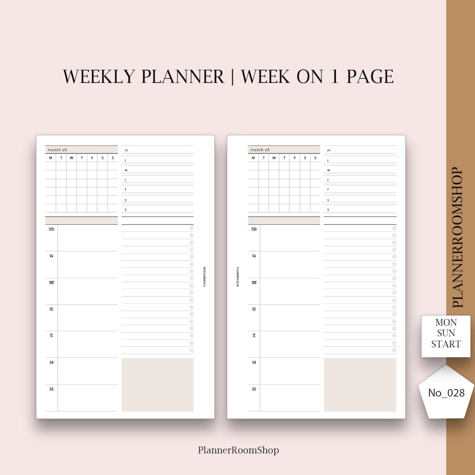 Weekly Planner, Week on 1 Page, Minimalist Weekly, Weekly Template, A5 ...