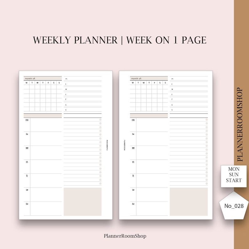 Weekly Planner Week on 1 Page Minimalist Weekly Weekly - Etsy
