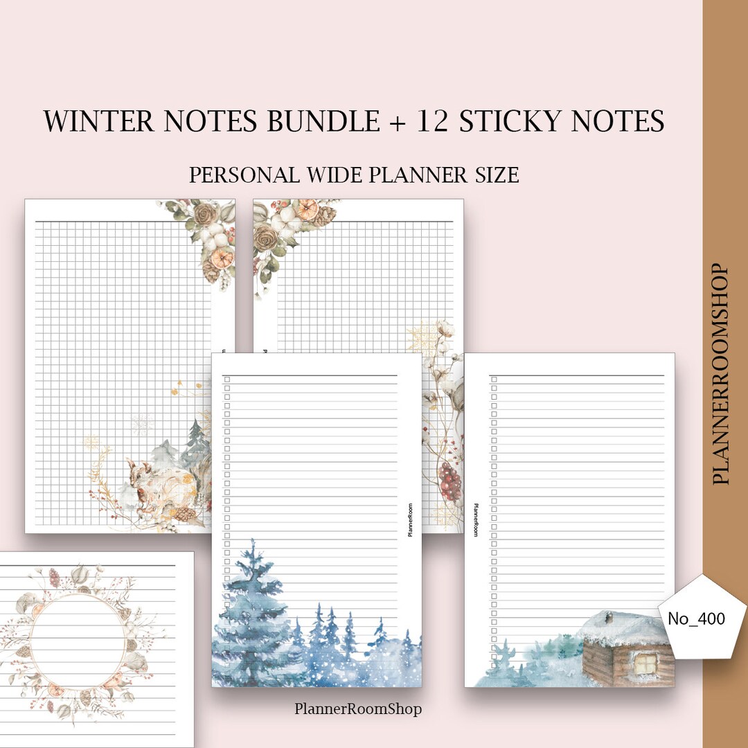 Printable Winter Notes, 12 Sticky Notes Bundle, Personal Wide, Grid ...