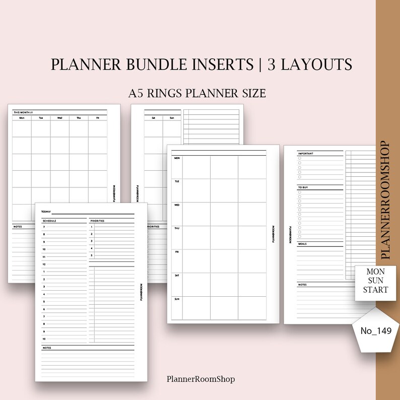Printable Planner Bundle , Undated Planner Printables, A5 Rings Planner ...