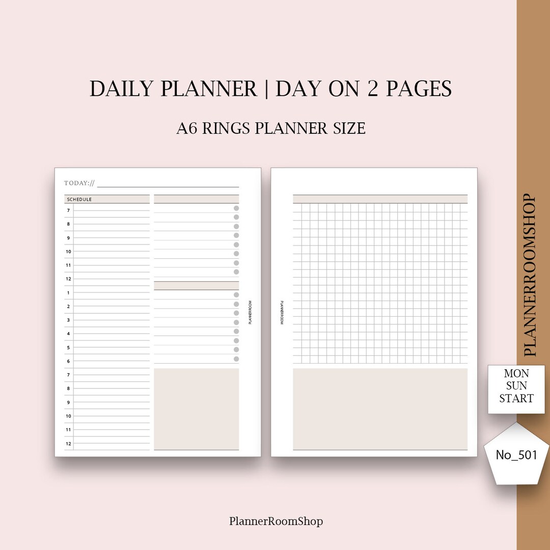 Day on 2 Pages Printable Planner, Daily Journal Inserts, A6 Planner ...
