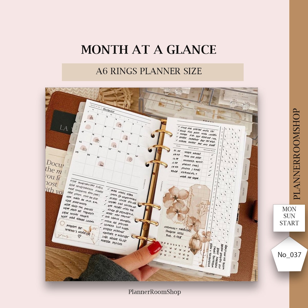 Monthly Calendar Inserts, A6 Rings Planner Size, Monthly Overvie ...