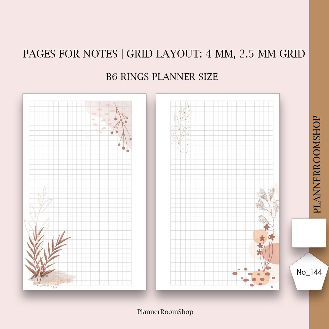 B6 Rings Inserts Planner, Notes Page Printable, Floral Grid Note Paper ...