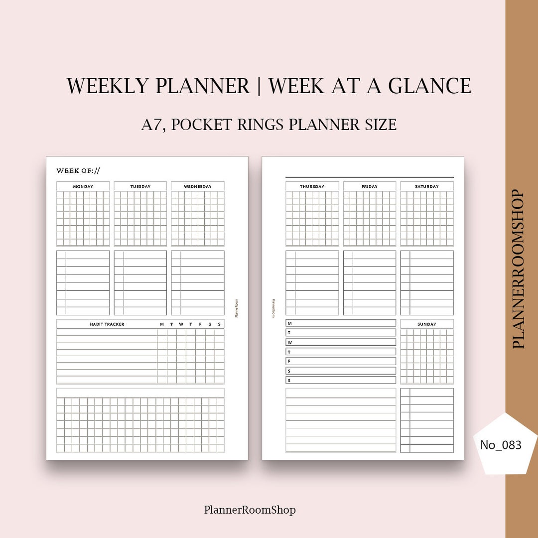 Weekly Planner Calenardar, A7, Pocket Inserts, Printable Week on 2 ...