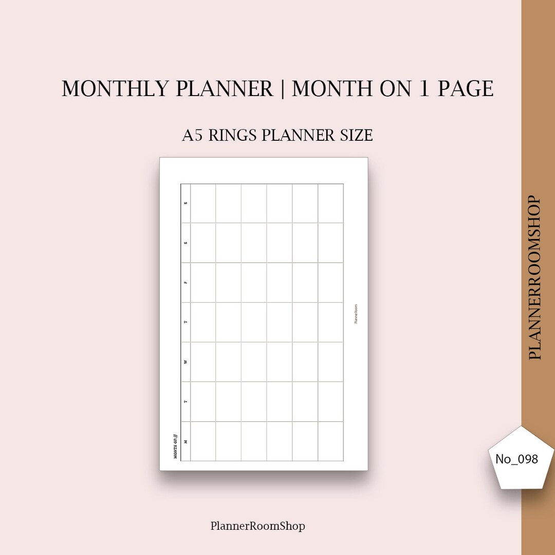 Undated Monthly Planner, A5 Rings Planner Size, Month at a Glance ...