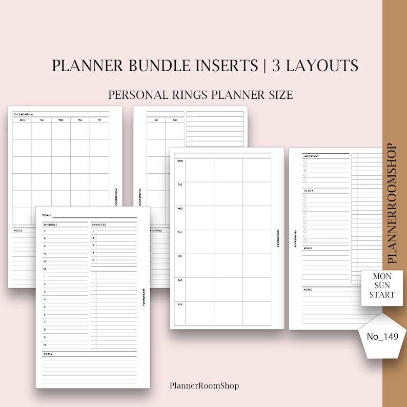 Printable Planner Bundle , Undated Planner Printables, Personal Rings ...