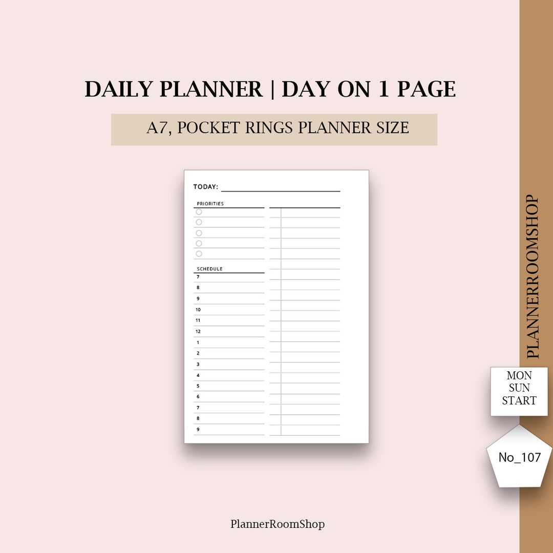 Minimalist Daily Planner, A7, Pocker Size, Daily Schedule, Daily Tasks ...