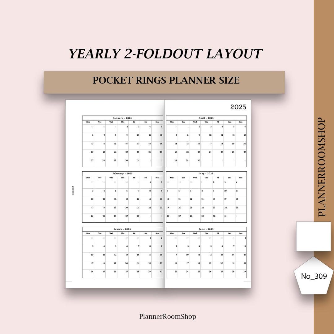 2025 Dated Printable Fold Out Inserts, Yearly Overview Layout ...