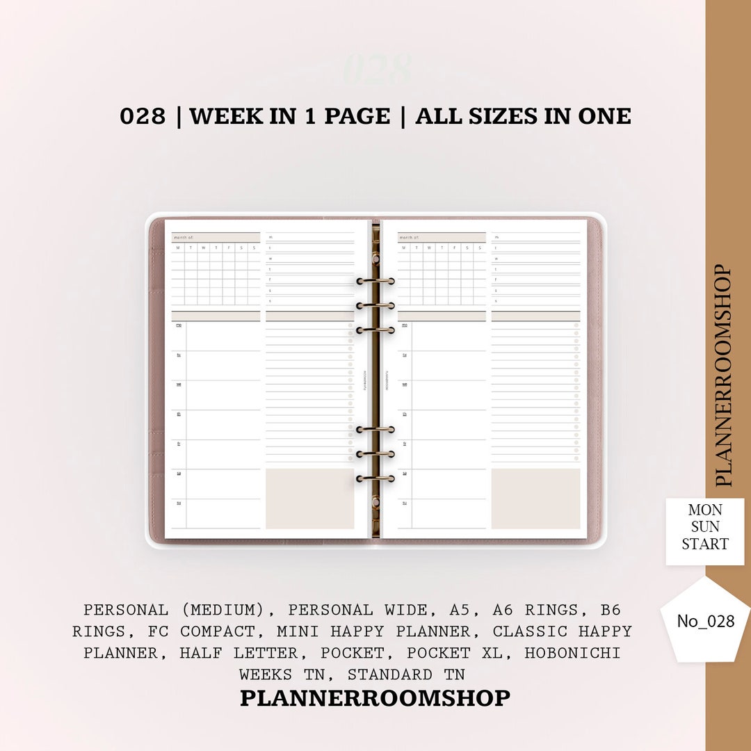 Weekly Planner, Week on 1 Page, Minimalist Weekly, Weekly Template ...