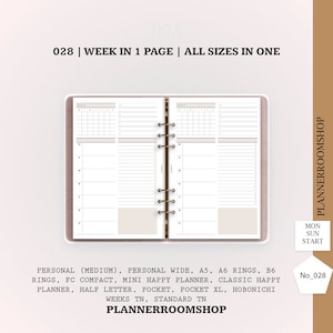 Weekly Planner, Week on 1 Page, Minimalist Weekly, Weekly Template ...