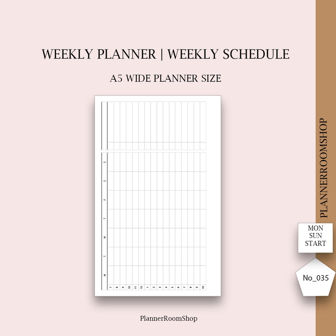 Week at a Glance, A5 WIDE Ring Printable Planner Inserts, Weekly ...