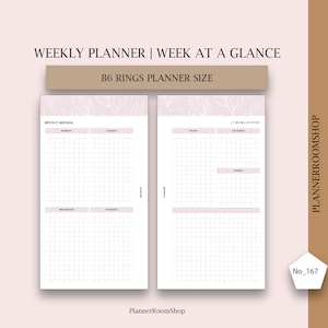 Printable Weekly Planner for B6 Rings Planner Size, Pink Planner Layout ...