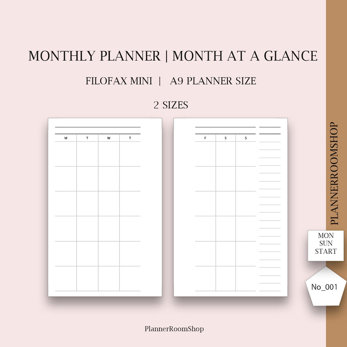A9 Moterm Filofax Mini Printable Inserts Month on 2 Pages - Etsy