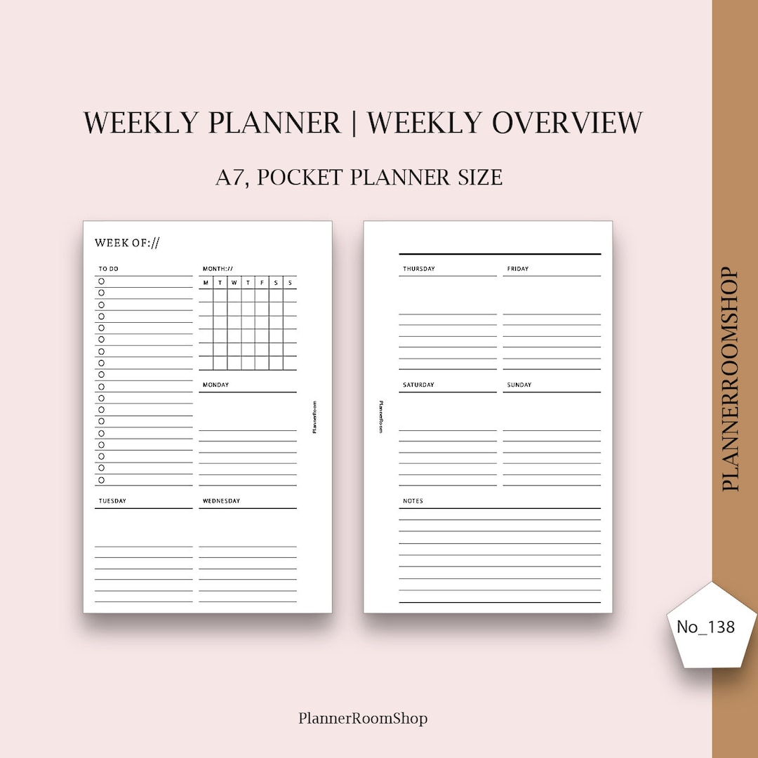 Weekly Printable Inserts Pocket Planner Refill Weekly - Etsy