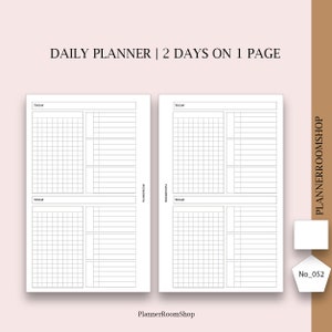 2 Days on 1 Page Planner for Personal Printables Inserts, Daily ...