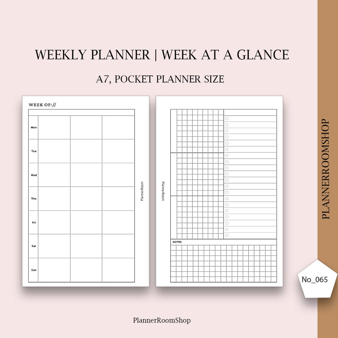 Weekly Planner Inserts, A7, Pocket Planner, Week on 2 Pages, Simple ...