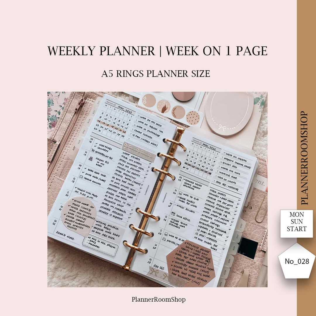 Weekly Planner, Week on 1 Page, Minimalist Weekly, Weekly Template, A5 ...