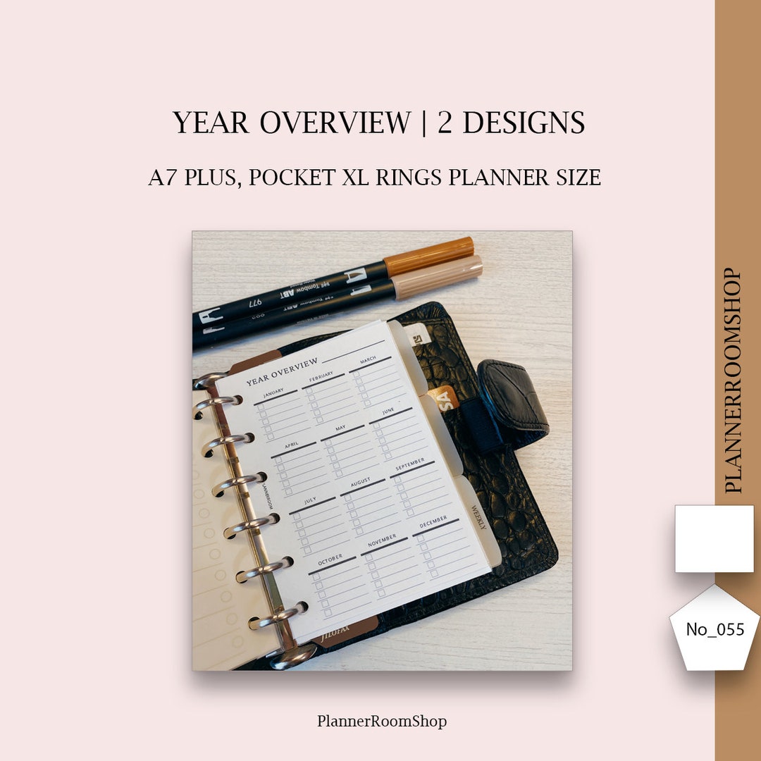 Yearly Planner Insert, A7 Plus, Pocket XL Planner Size, Year at a Glace ...