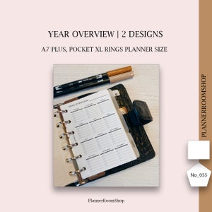 Yearly Planner Insert, A7 Plus, Pocket XL Planner Size, Year at a Glace ...