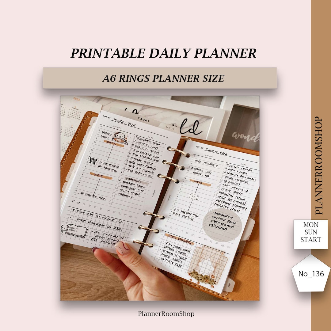 Daily Planner Printable, A6 Planner Size, Hourly Daily Planner, Day ...