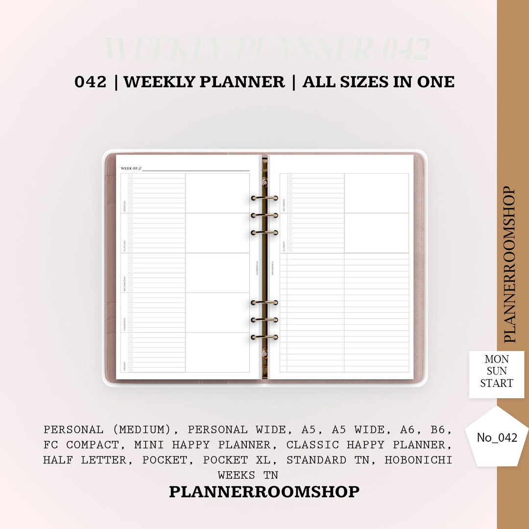 Undated Weekly Planner, Printable Planner Inserts, WO2P Layout Template ...