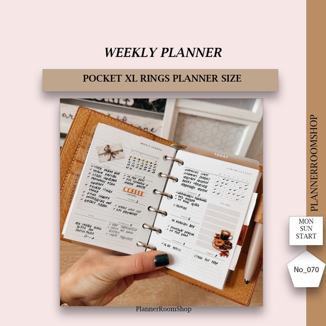 Weekly Planner Inserts, A7 Plus, Pocket XL Planner, Week on 2 Pages ...