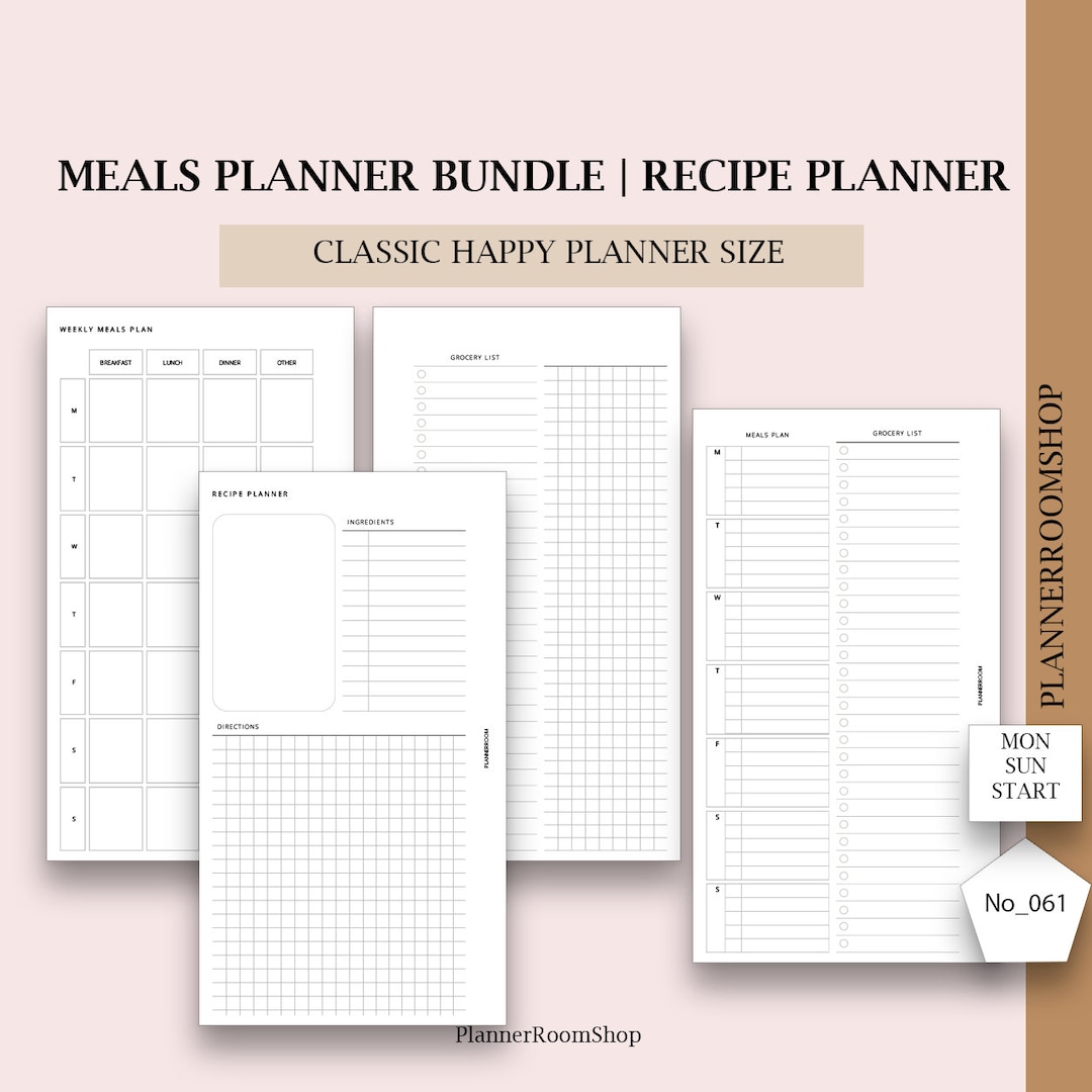 Meals Planner Bundle for Classic Happy Planner Size, Menu Planning ...