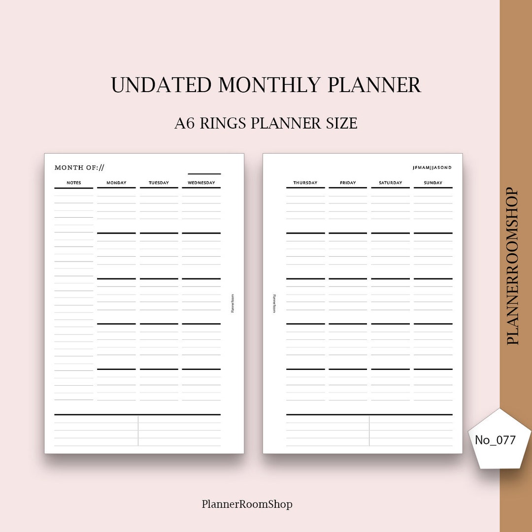 Monthly Planner A6 Inserts, Printable Monthly Notes, Monthly to Do ...