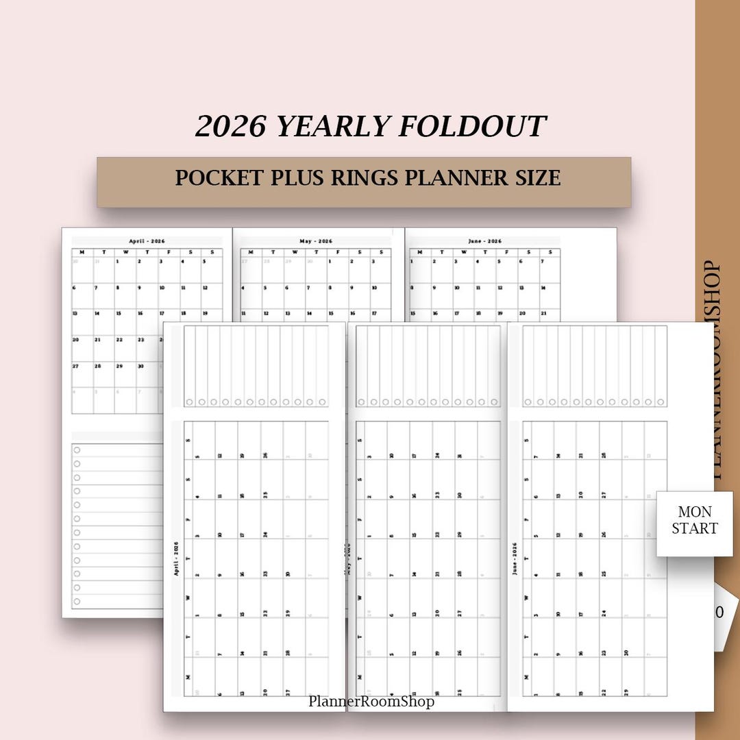 Printable 2026 Monthly Yearly 3-fold Out Inserts, Pocket Plus Planner ...