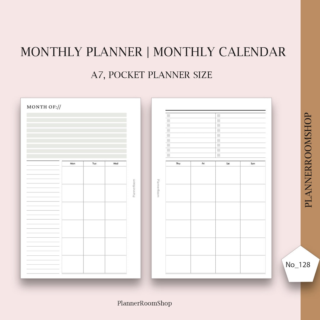 Monthly Agenda Printable, Pocket Planner Size, Monthly Calendar ...