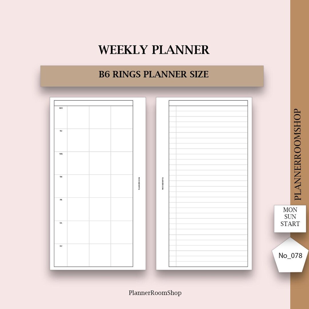 Printable Minimal Weekly Planner, Undated B6 Rings Planner Inserts ...