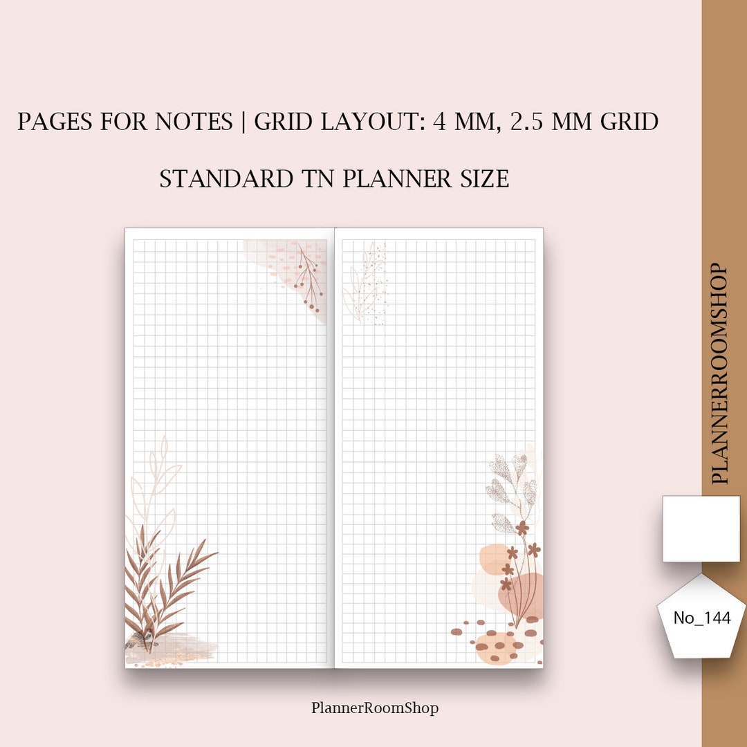 Standard TN Planner, Notes Page Printable, Floral Grid Note Paper, Note ...