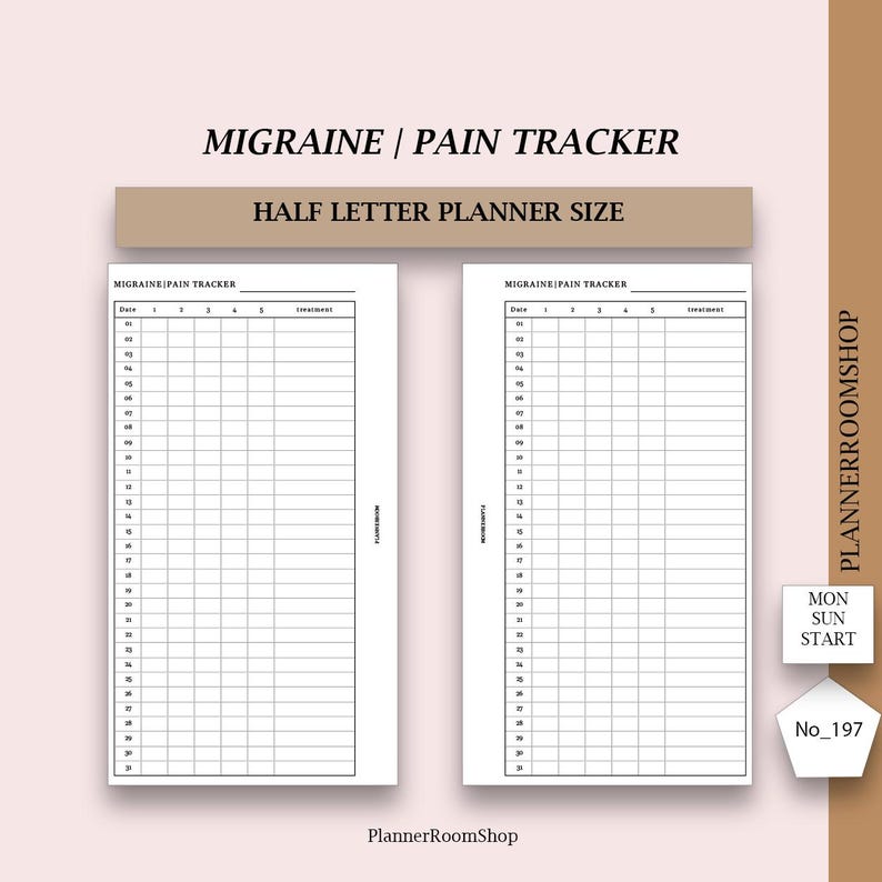 Half Letter Size, Migraine Printable Monthly Tracker, Headacke Tracker ...