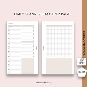 Day on 2 Pages Printable Planner, Daily Journal Inserts, A7, Pocket ...