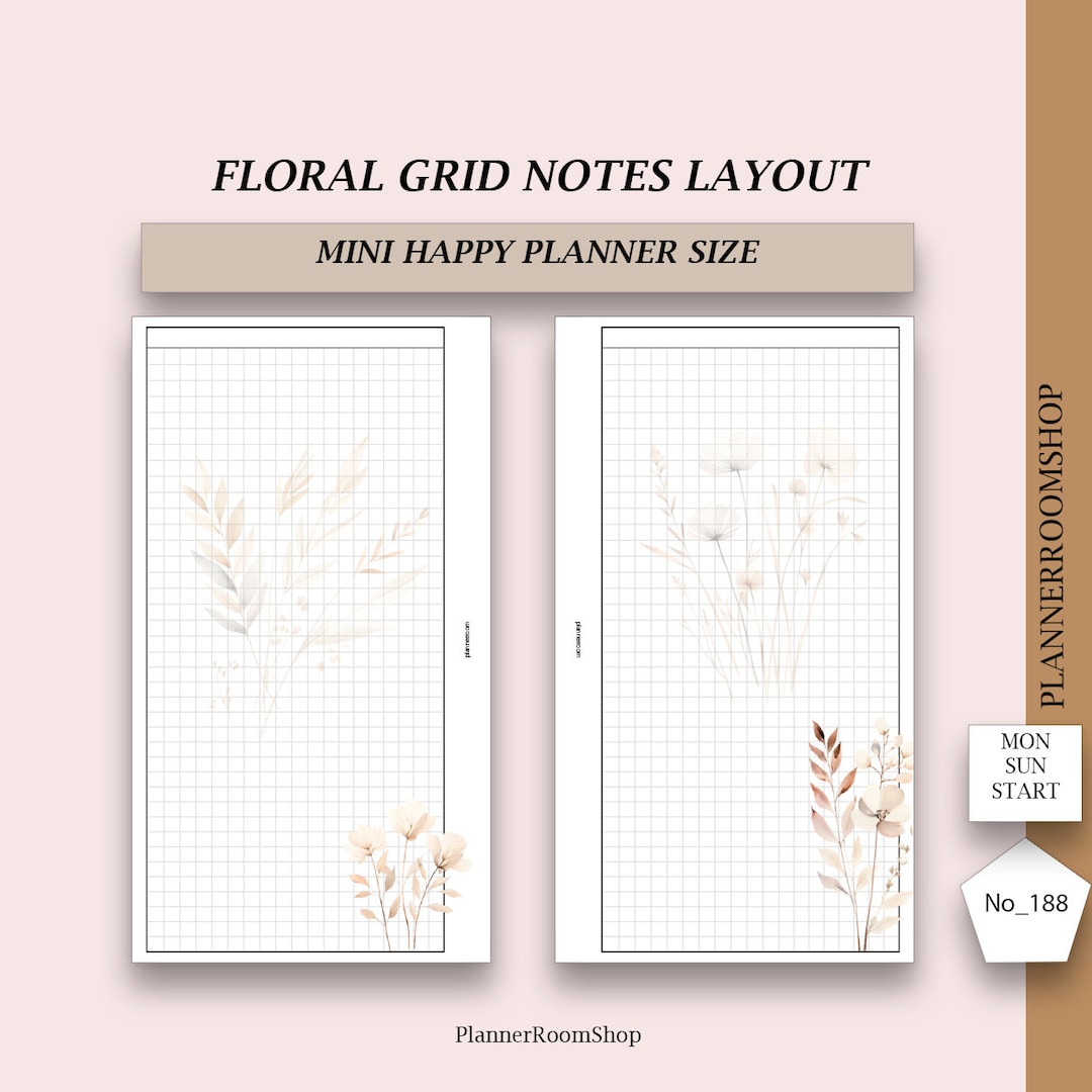 Printable Grid Notes Floral Layout, Printable Inserts, Printable ...
